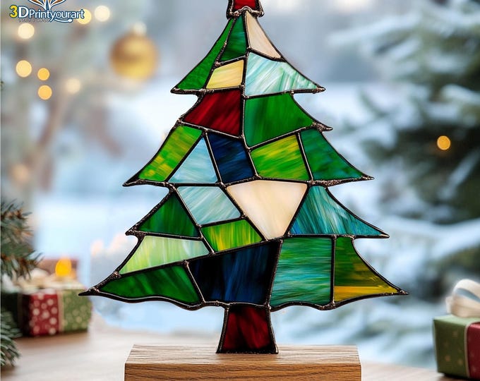 Green Stained Glass Tree Set, Minimalist Stained Glass Christmas Forest ...