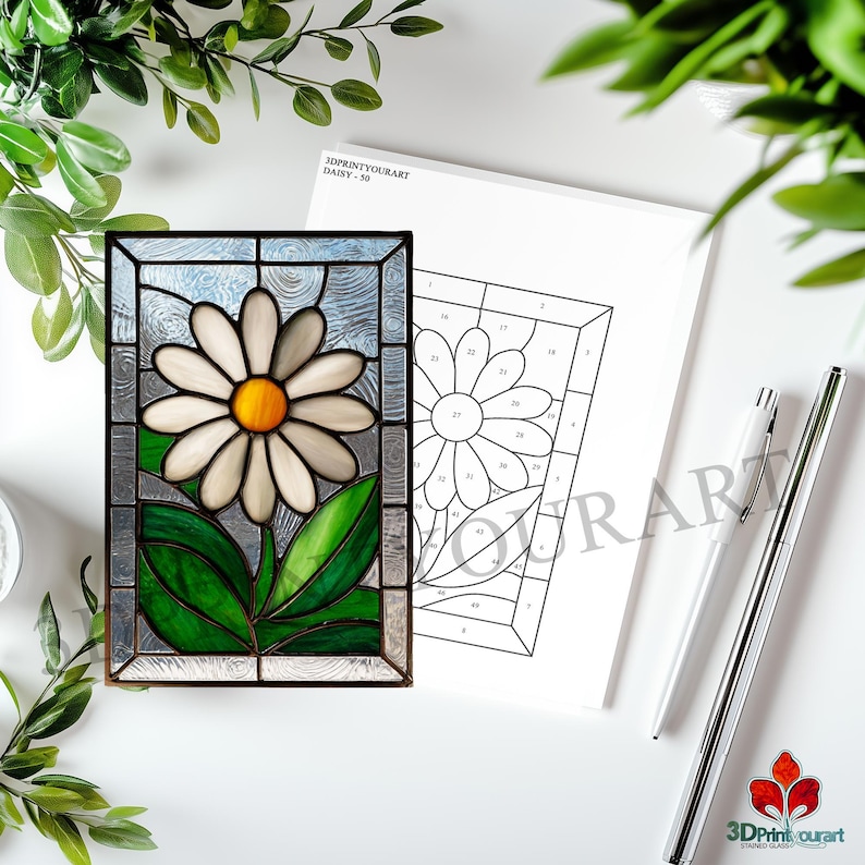 Digital Download Stained Glass Daisy Pattern | Festive Suncatcher ...