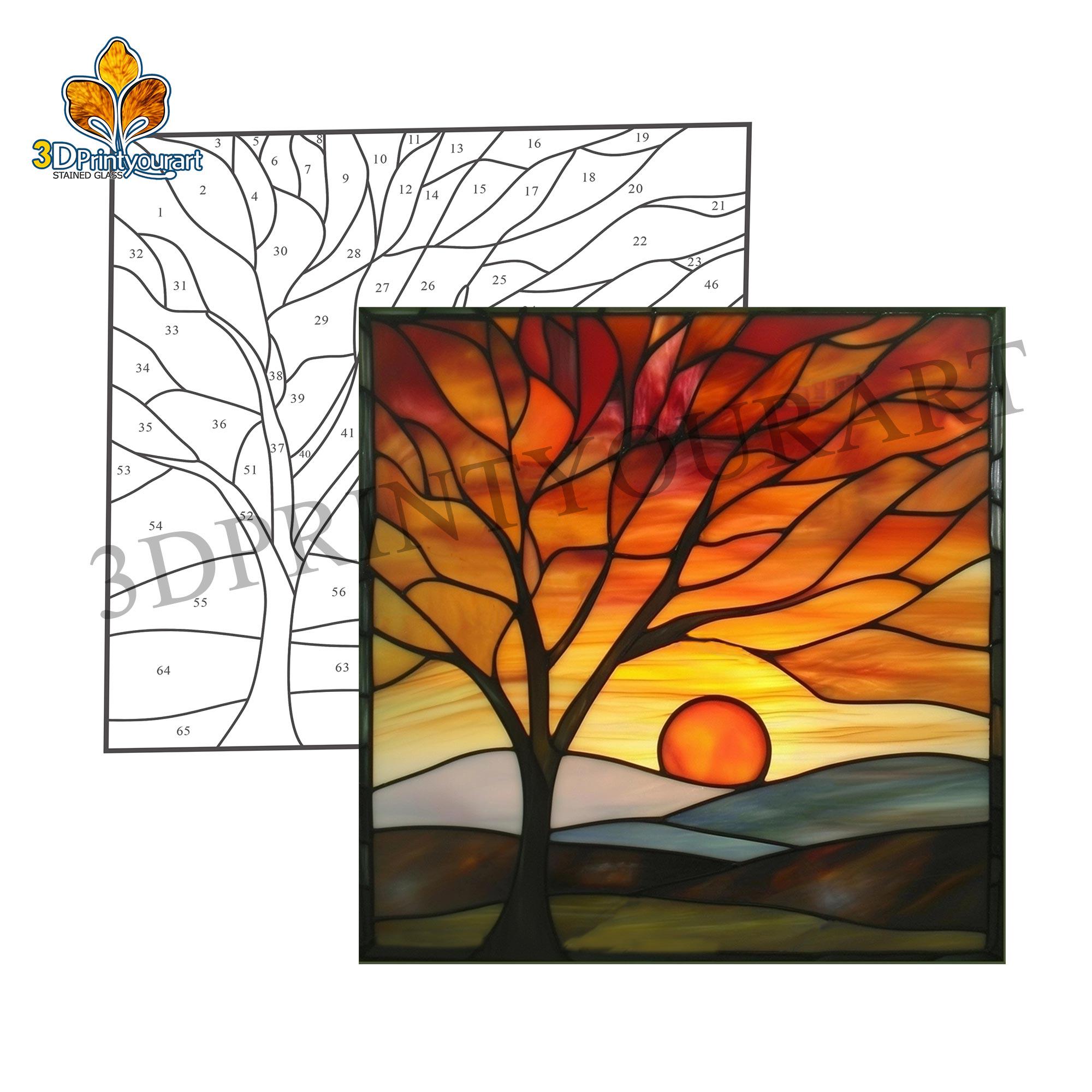 Digital Download Stained Glass Autumn Tree Pattern | Festive Suncatcher ...