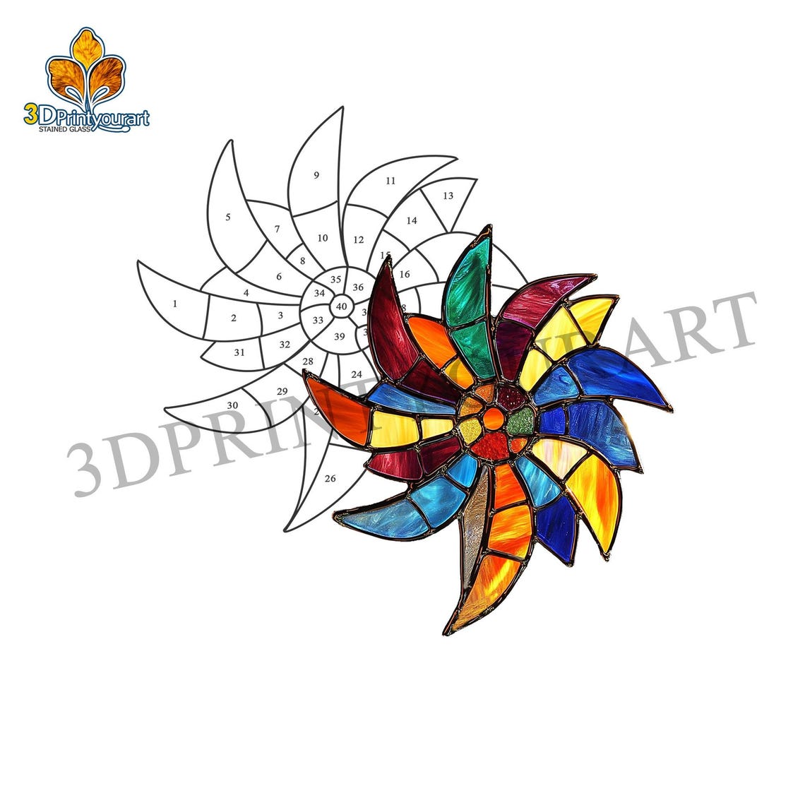 Digital Download Stained Glass Windmill Pattern | Festive Suncatcher ...