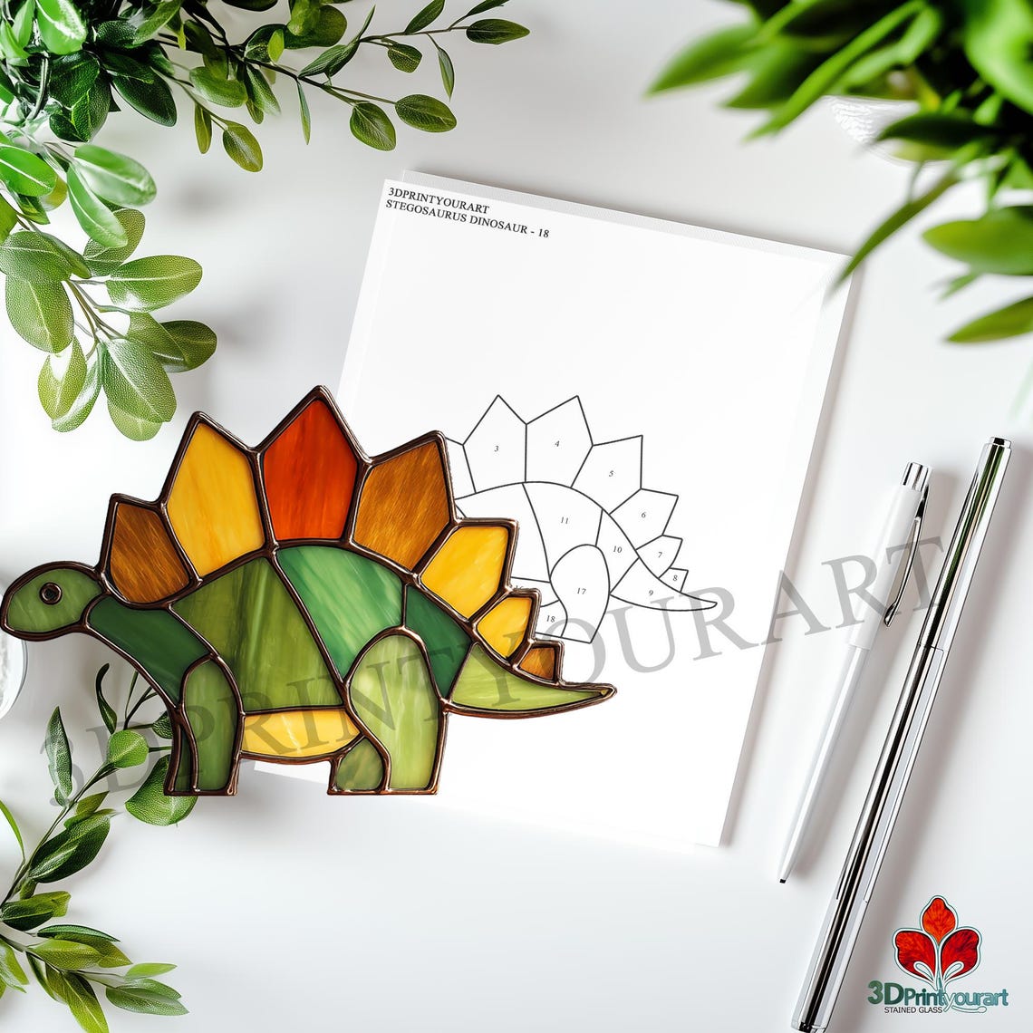 Digital Download Stained Glass Stegosaurus Dinosaur Pattern | Festive ...