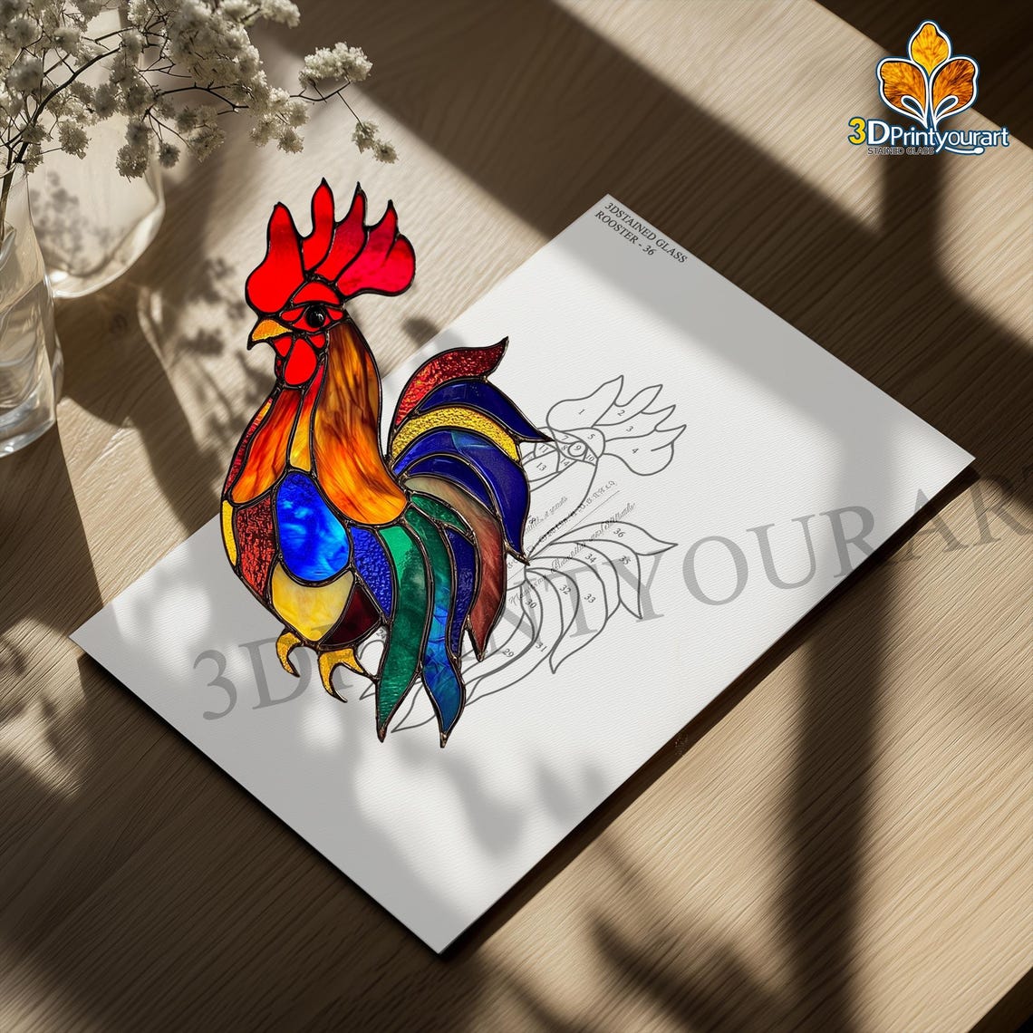 Digital Download Stained Glass Rooster Pattern Festive Suncatcher ...