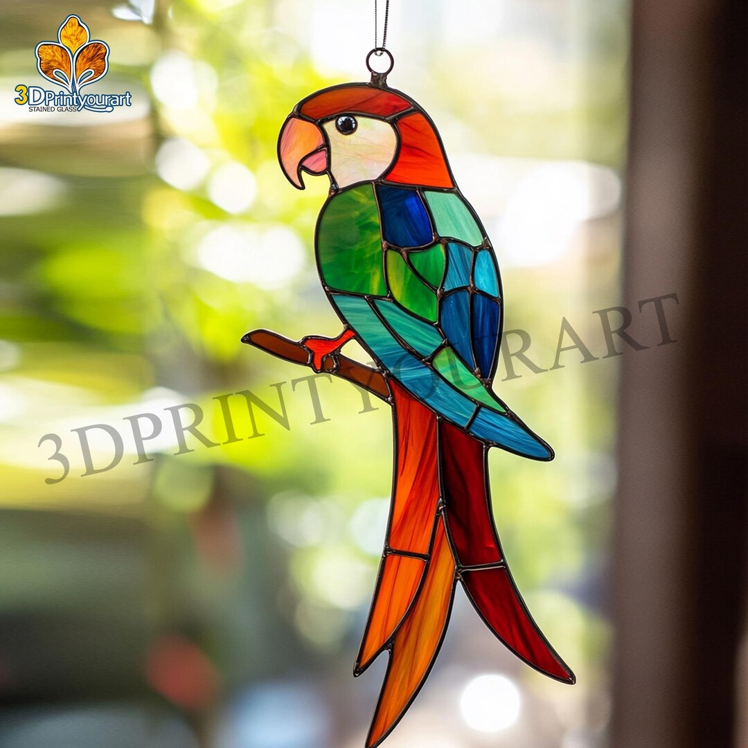 Digital Download Stained Glass Parrot Pattern | Festive Suncatcher ...
