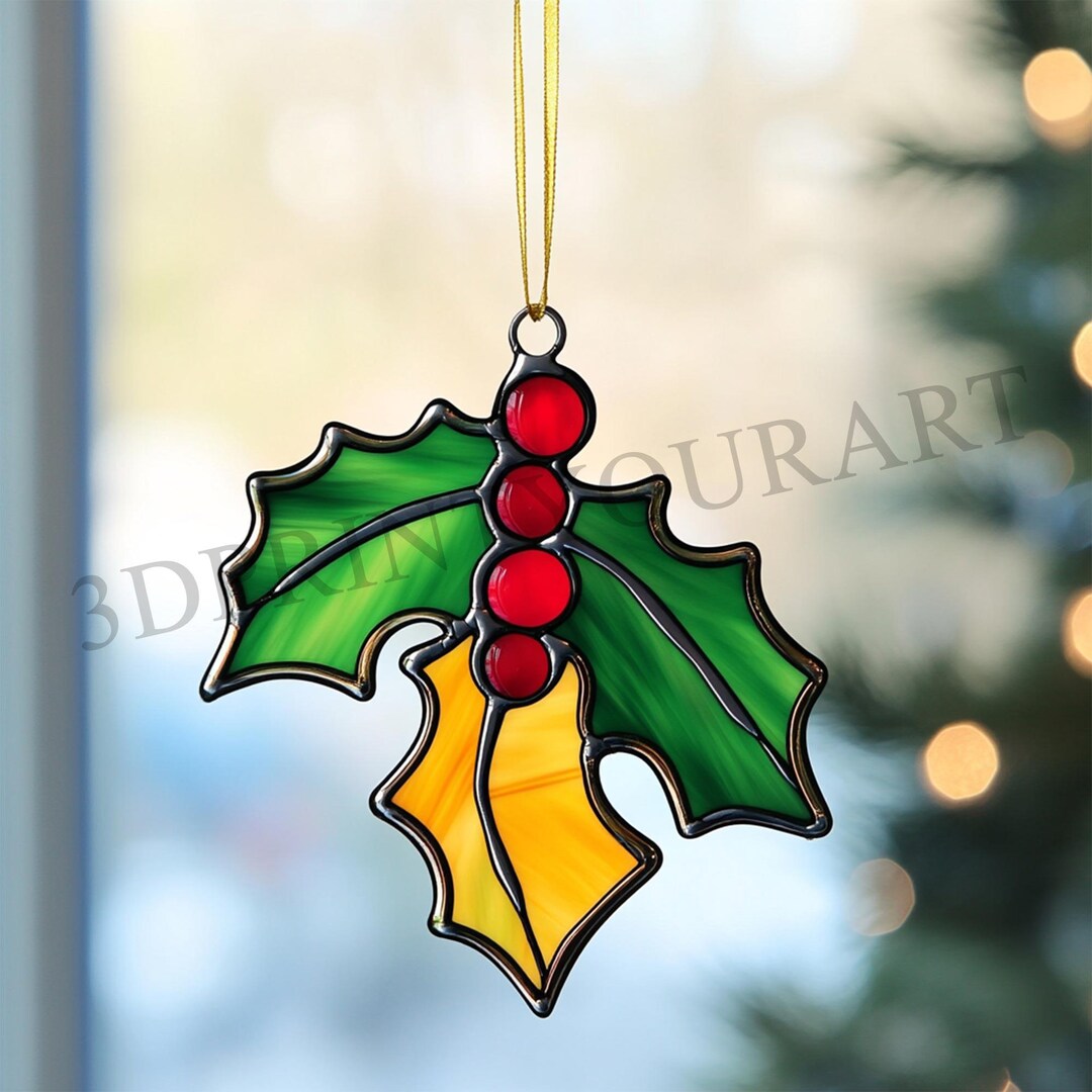 Stained Glass Holly Leaf Digital Pattern | Festive Suncatcher Design ...