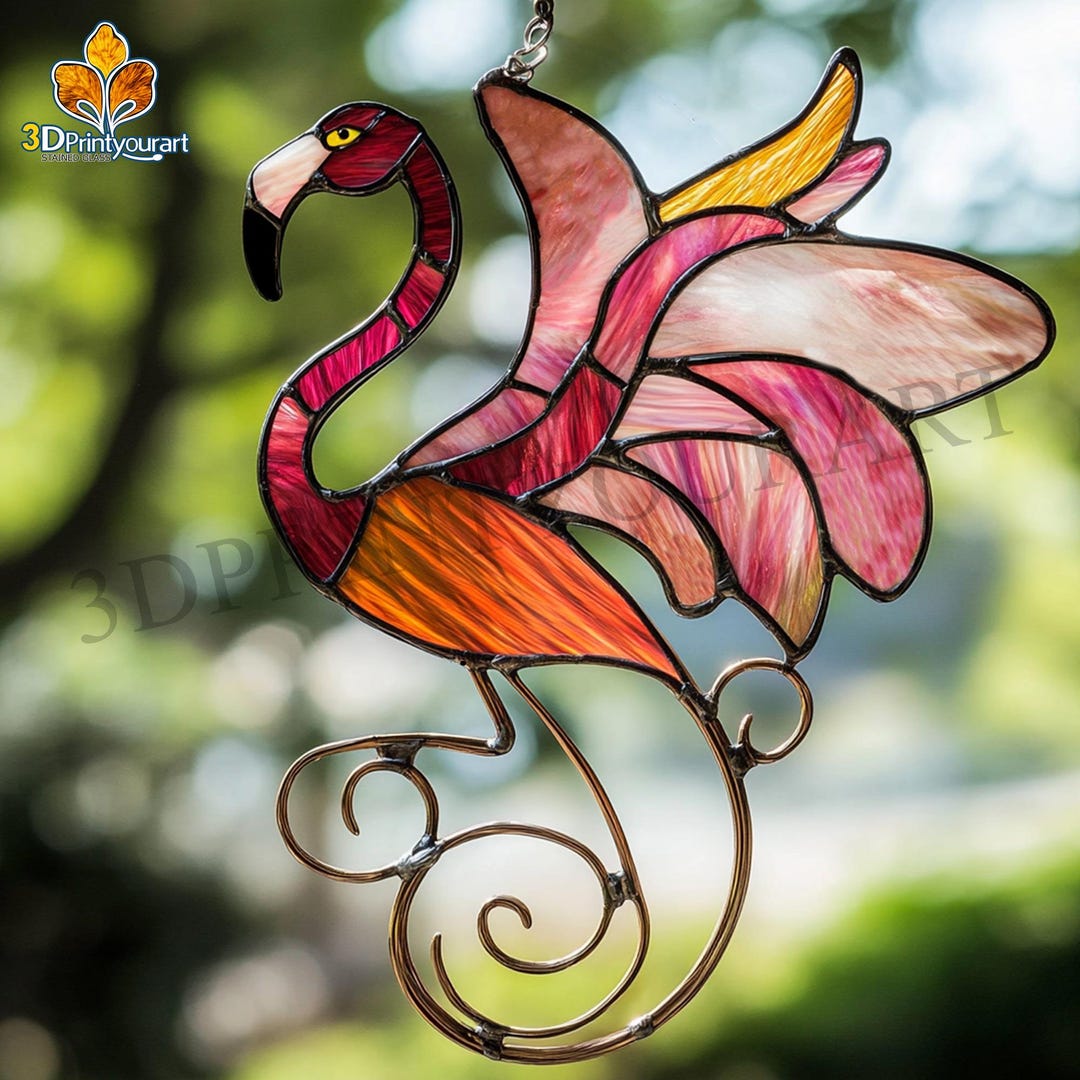 Digital Download Stained Glass Flamingo Pattern | Festive Suncatcher ...