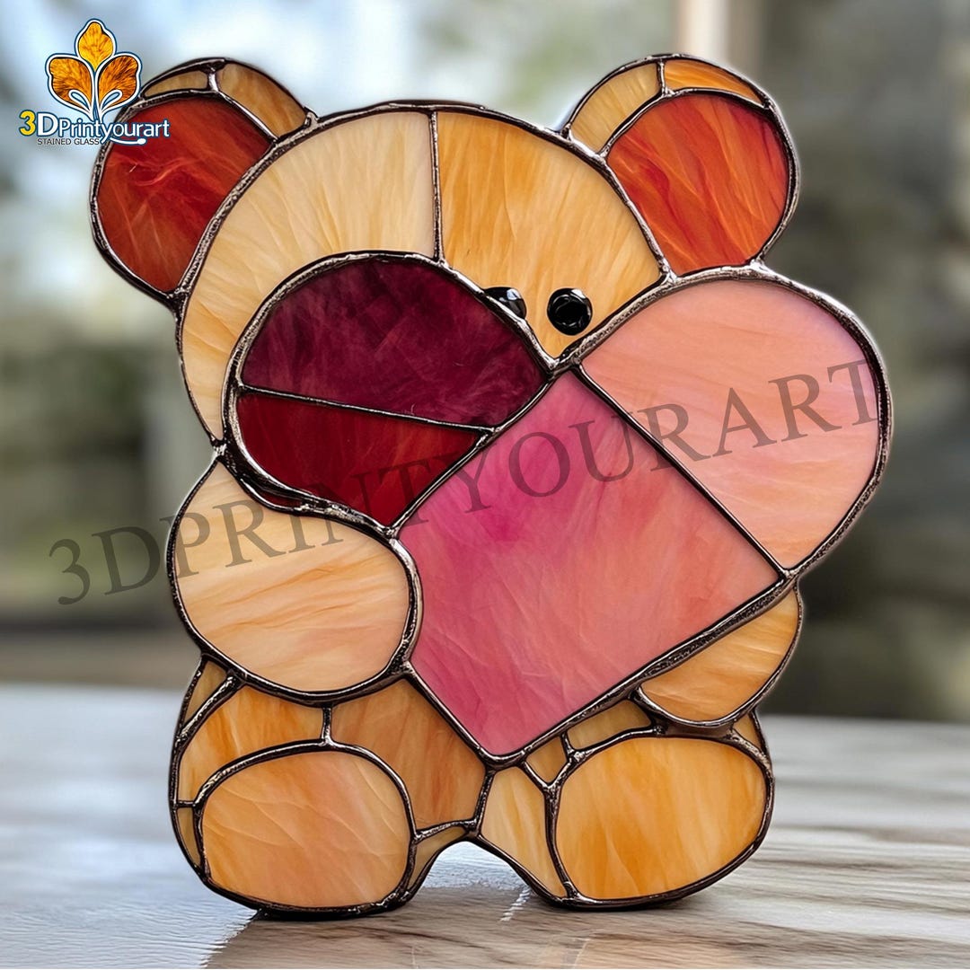 Digital Download Stained Glass Teddy Bear Pattern | Festive Suncatcher ...