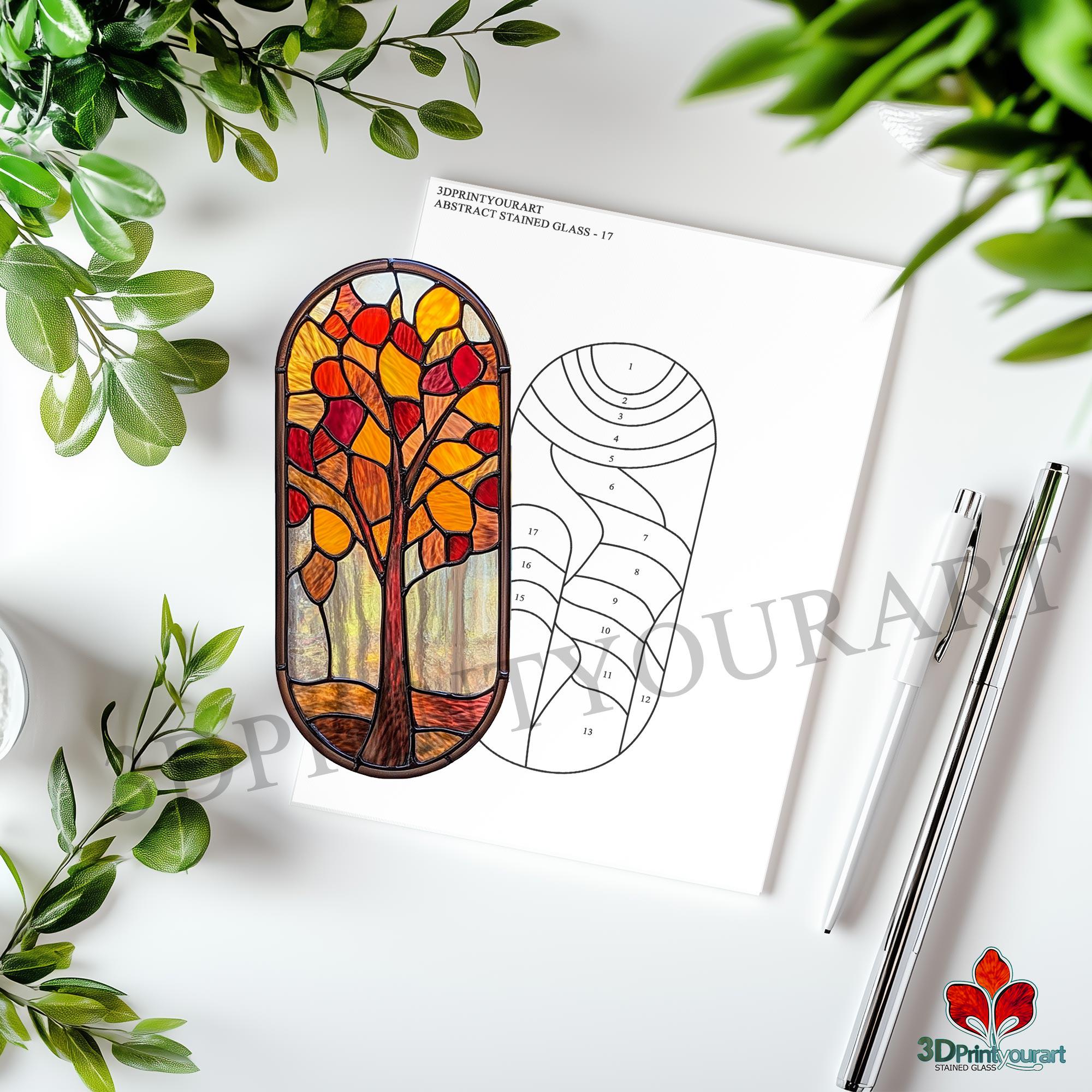 Digital Download Stained Glass Autumn Tree Pattern | Festive Suncatcher ...