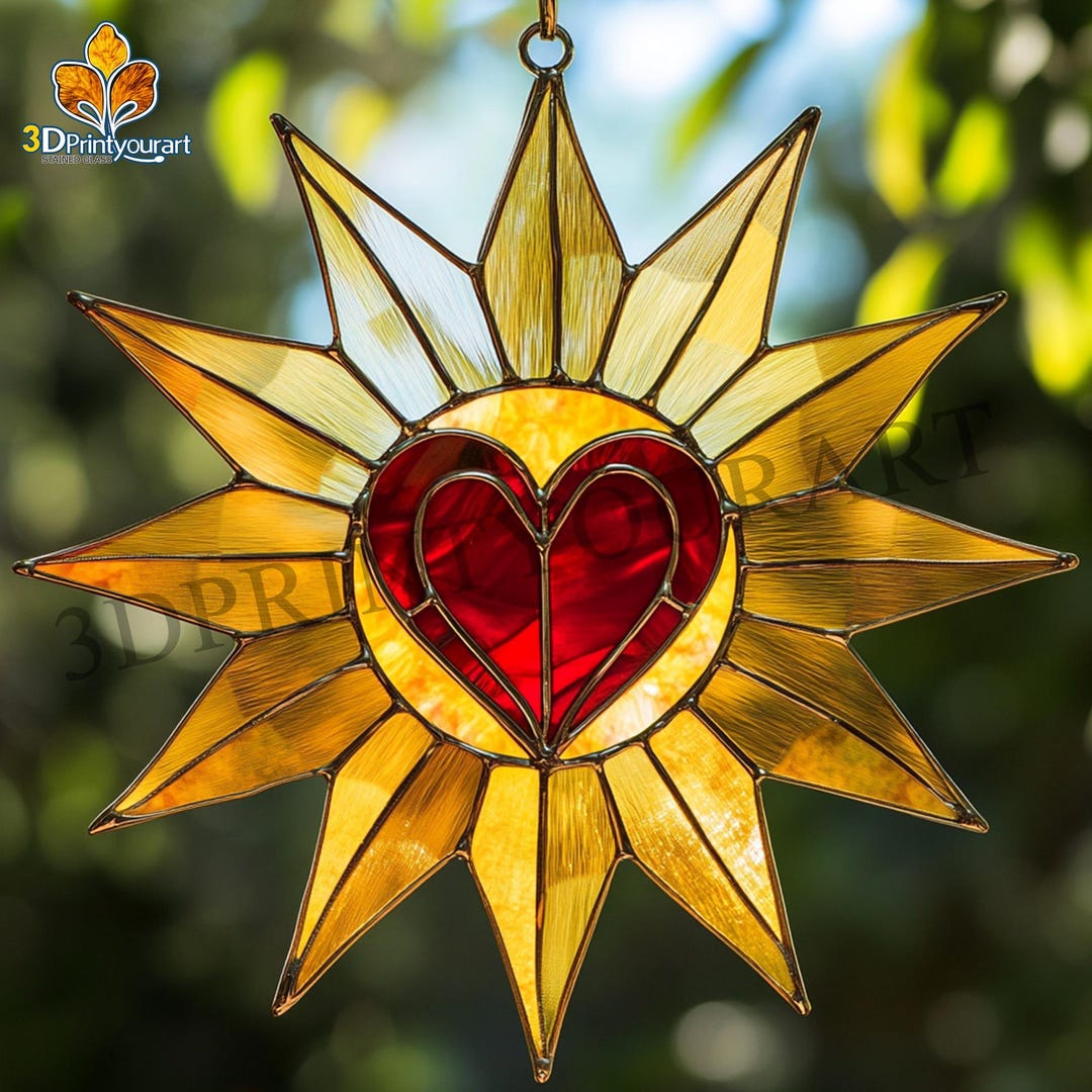 Digital Download Stained Glass Sun Heart Pattern | Festive Suncatcher ...