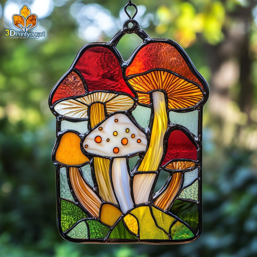 Digital Download Stained Glass Mushroom-04 Pattern | Festive Suncatcher ...
