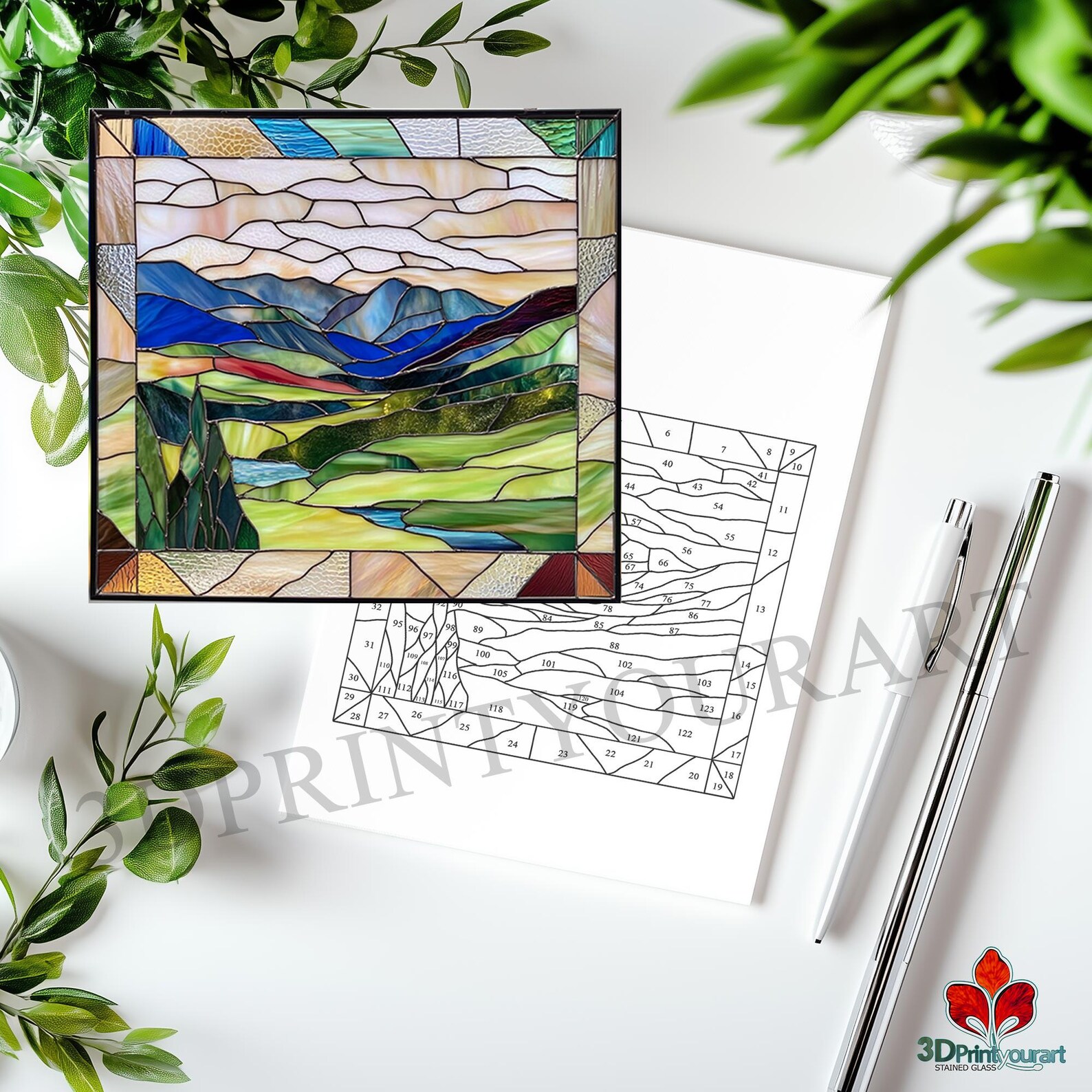 Digital Download Stained Glass Mountain M03 Pattern | Festive ...