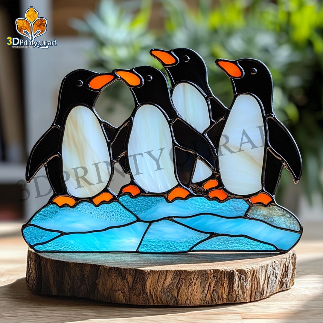 Digital Download Stained Glass Penguinx4 Pattern | Festive Suncatcher ...