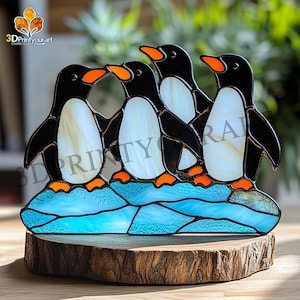Digital Download Stained Glass Penguinx4 Pattern | Festive Suncatcher ...