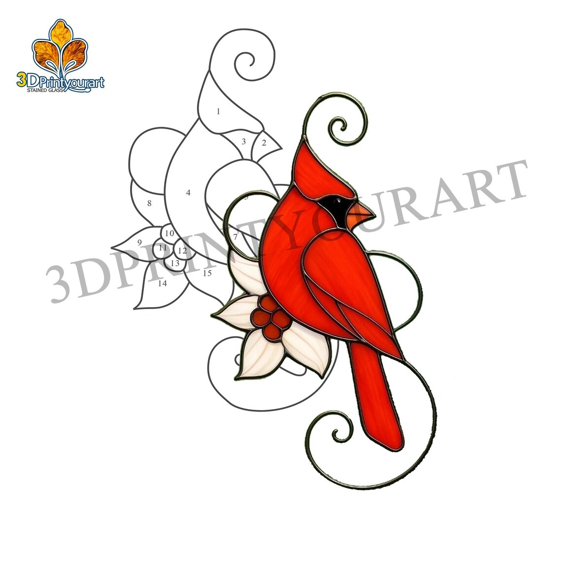 Digital Download Stained Glass Cardinal D3 Pattern | Festive Suncatcher ...