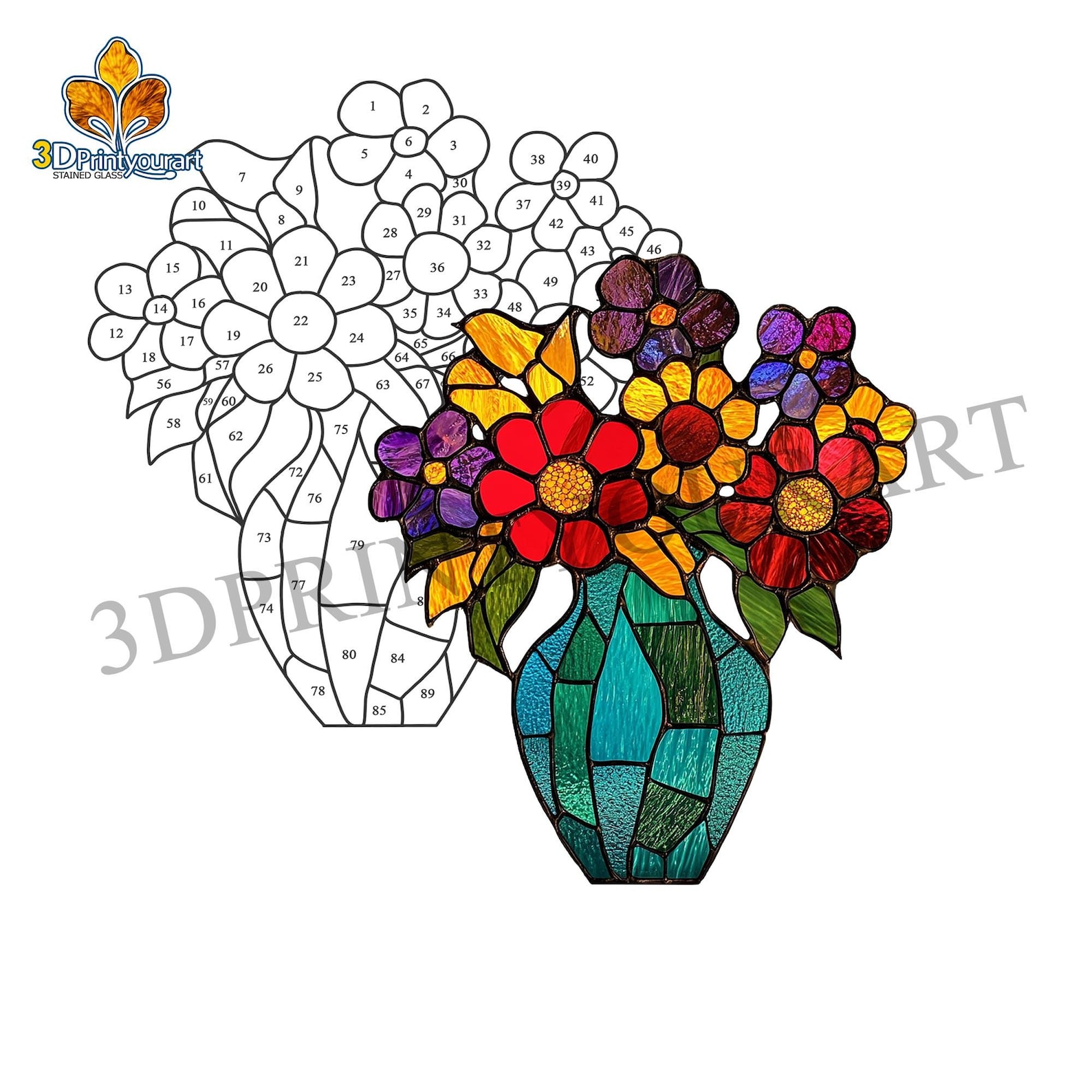 Digital Download Stained Glass Flower Vase Pattern | Festive Suncatcher ...