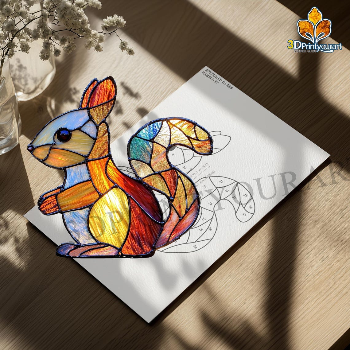 Digital Download Stained Glass Rabbit Pattern | Festive Suncatcher ...