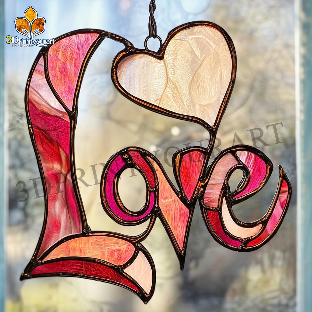 Digital Download Stained Glass LOVE Pattern | Festive Suncatcher Design ...