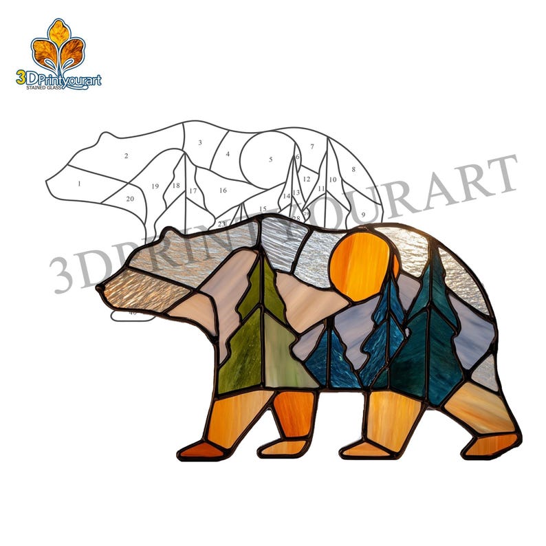 Digital Download Stained Glass Bear Pattern | Festive Suncatcher Design ...