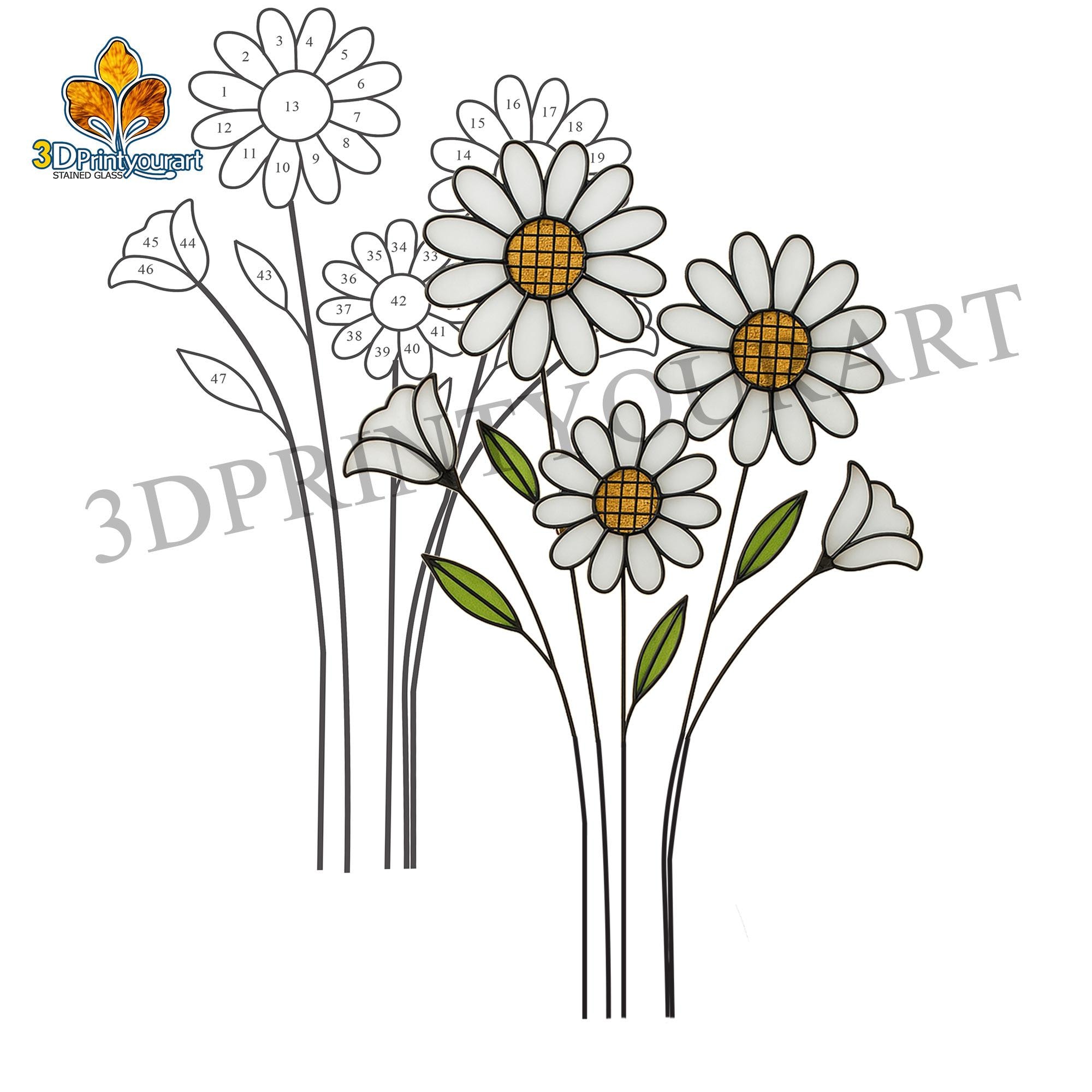 Digital Download Stained Glass Daisy Vase R8 Pattern | Festive ...