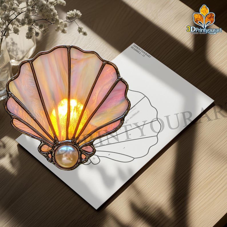 Digital Download Stained Glass Seashell Pattern | Festive Suncatcher ...