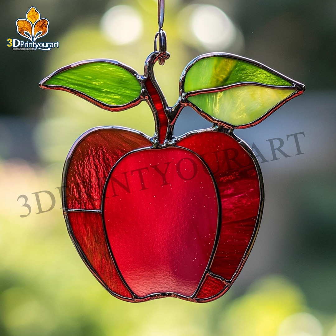 Digital Download Stained Glass Red Apple Pattern | Festive Suncatcher ...