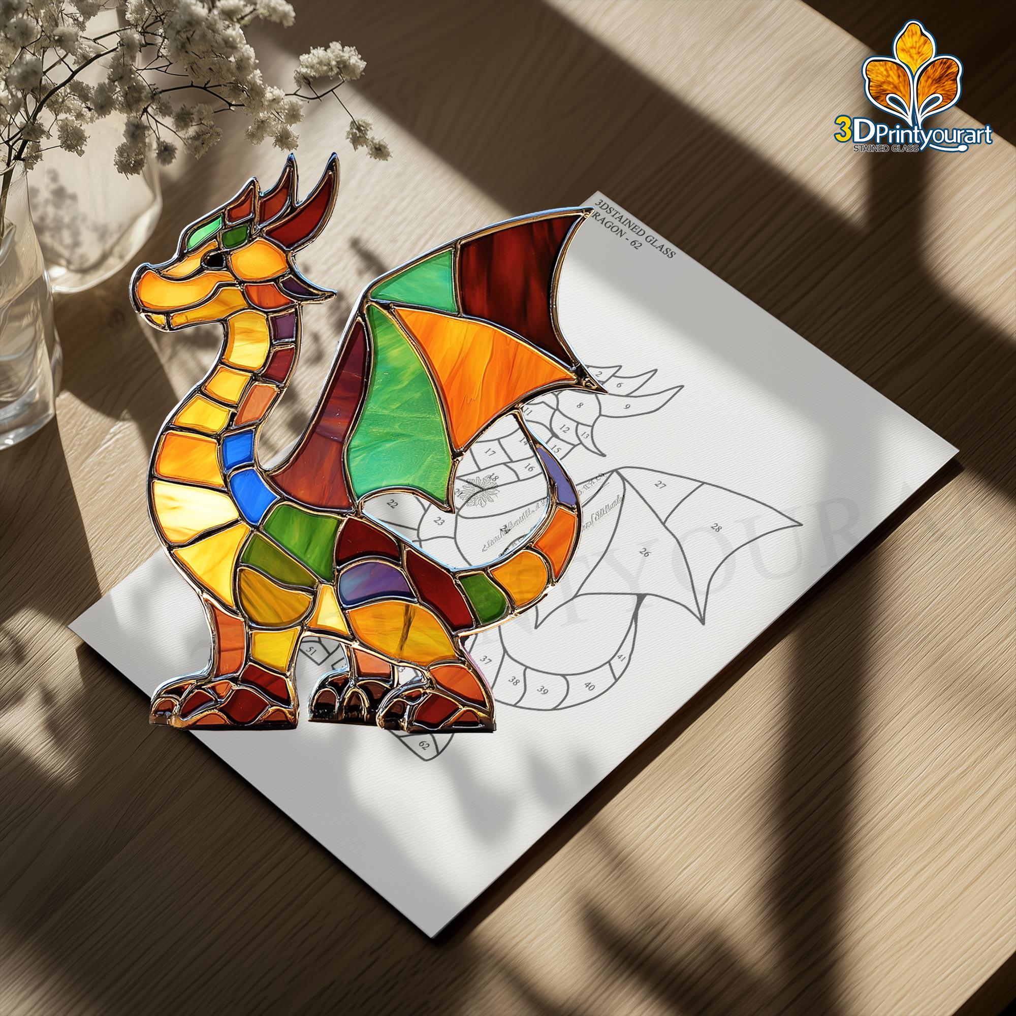 Digital Download Stained Glass Dragon Pattern | Festive Suncatcher ...