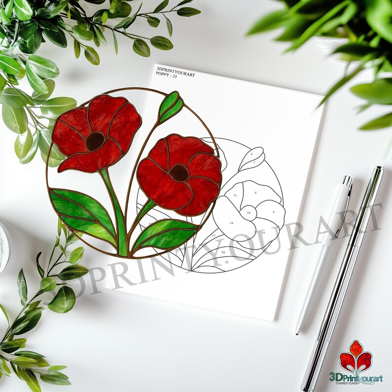 Digital Download Stained Glass Poppy R40 Pattern | Festive Suncatcher ...