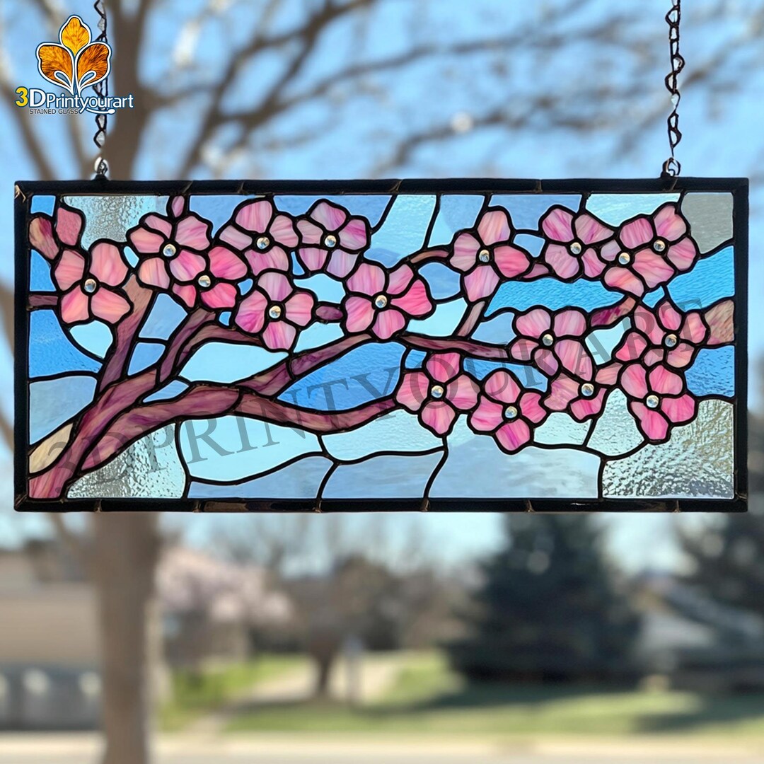 Digital Download Stained Glass Cherry Blossoms Pattern | Festive ...