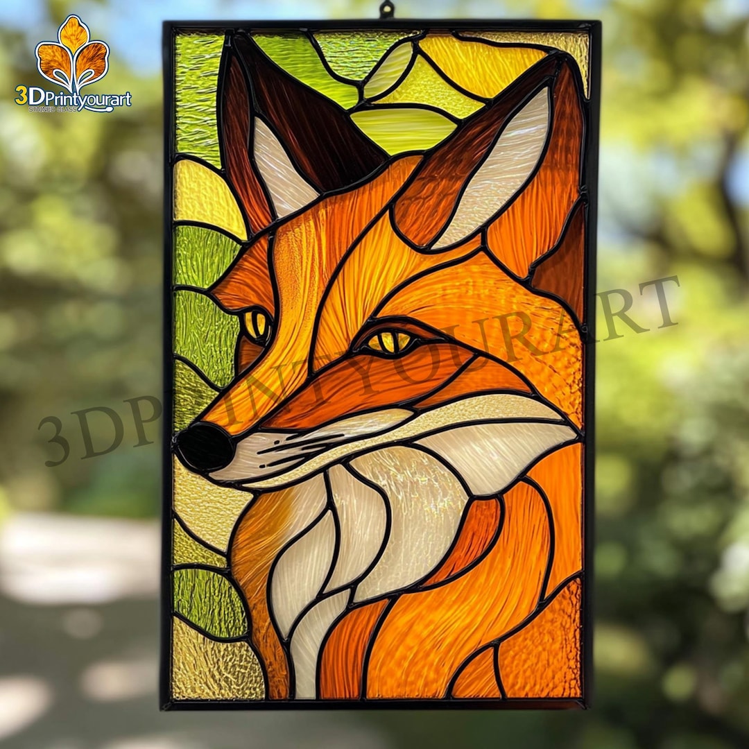 Digital Download Stained Glass Red Fox Pattern | Festive Suncatcher ...
