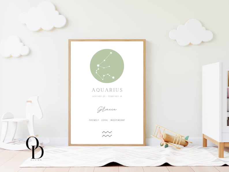 Zodiac Star Sign Art Personalised Poster Print Custom Baby and Child ...
