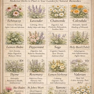 Medicinal Garden Plants Poster Vintage Botanical Wall Art - Etsy