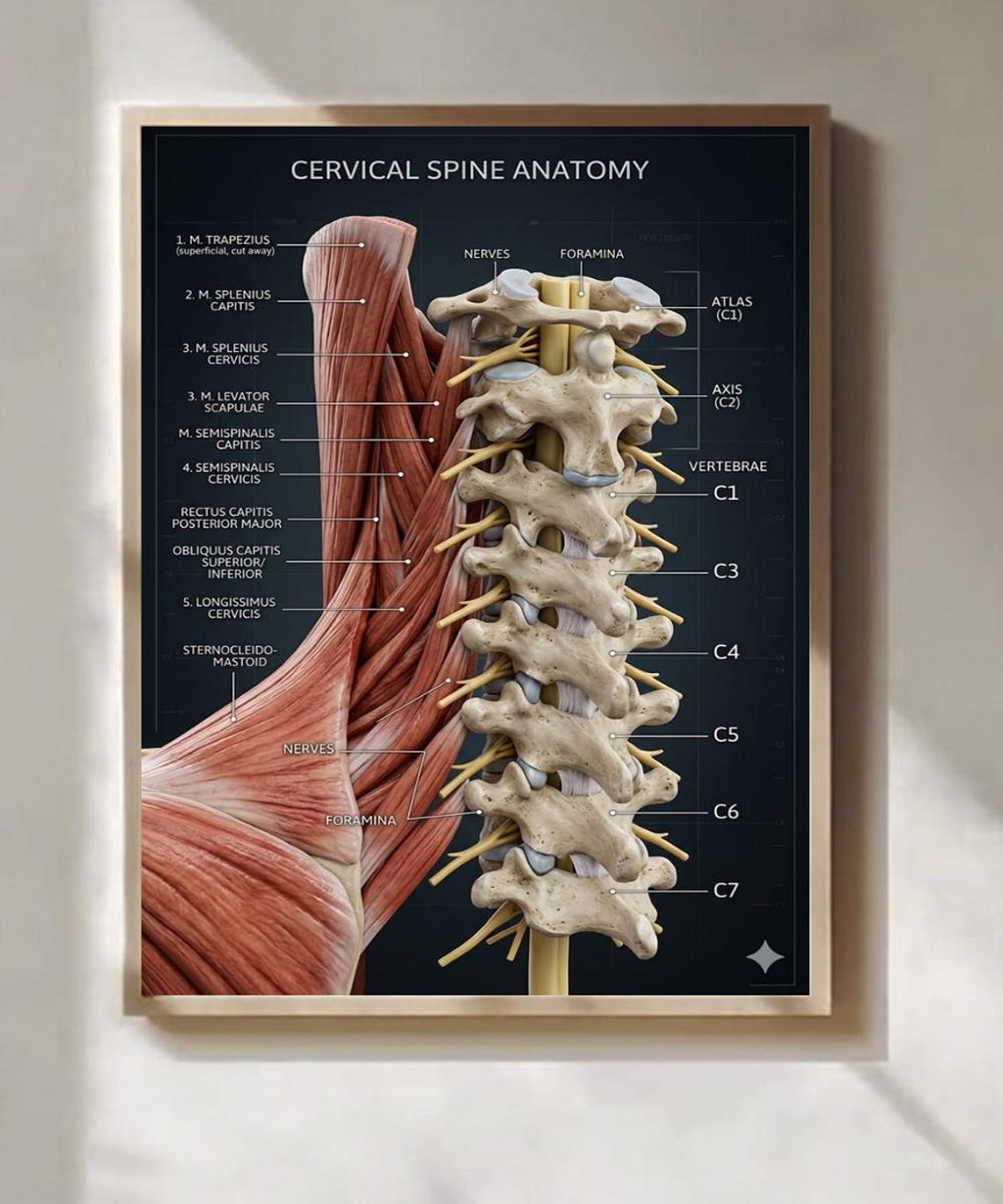 Neck Anatomy Print Cervical Vertebrae and Muscles Educational Poster ...