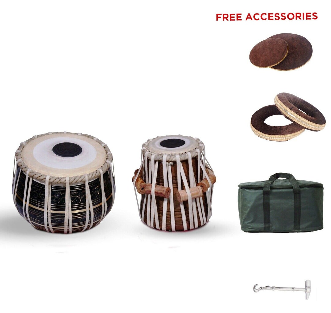 Tabla Set, 2.5 Kg Black Painted Designer Brass Bayan, Sheesham Dayan ...
