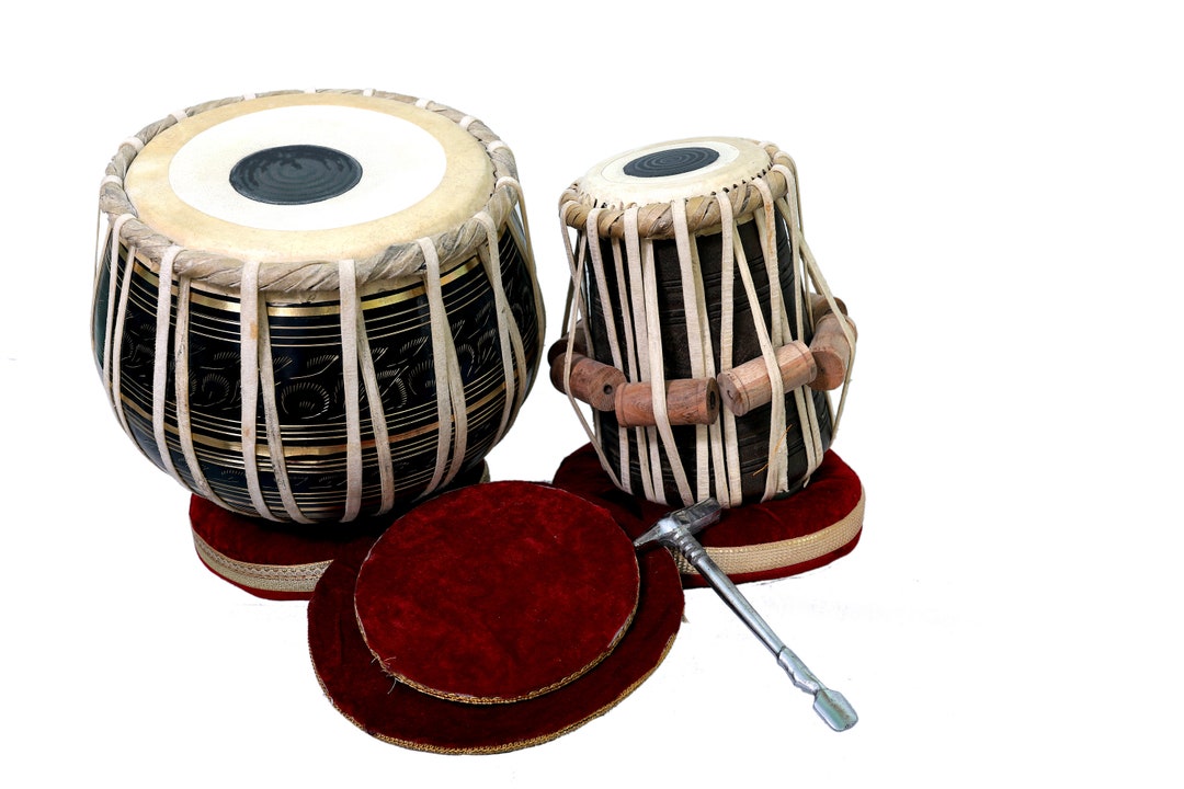 Brass Tabla Set , Indian Drum , Embroidery Brass Bayan and Sheesham ...