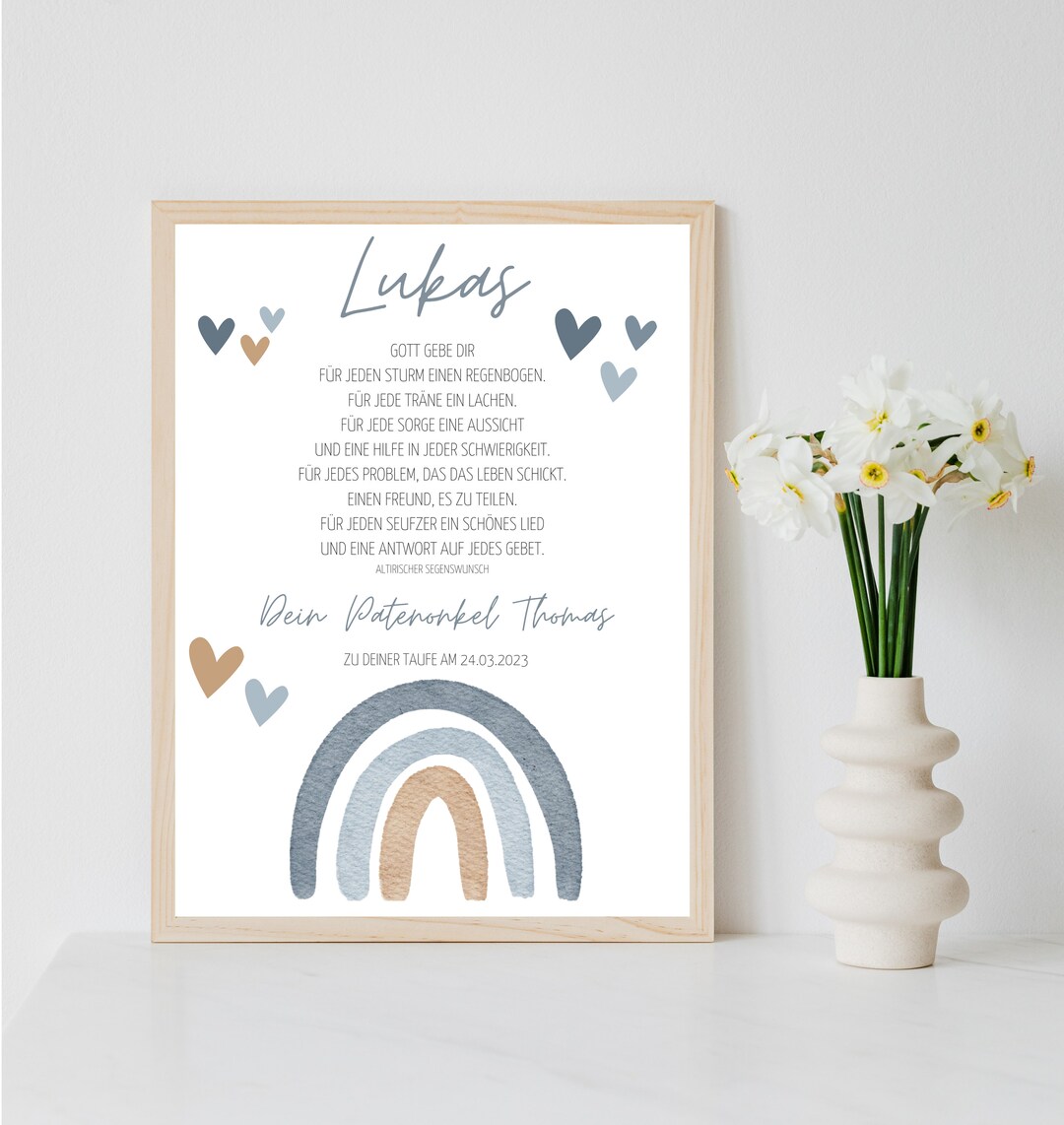 Personalized Christening Poster With Rainbow and Saying as a PDF File ...