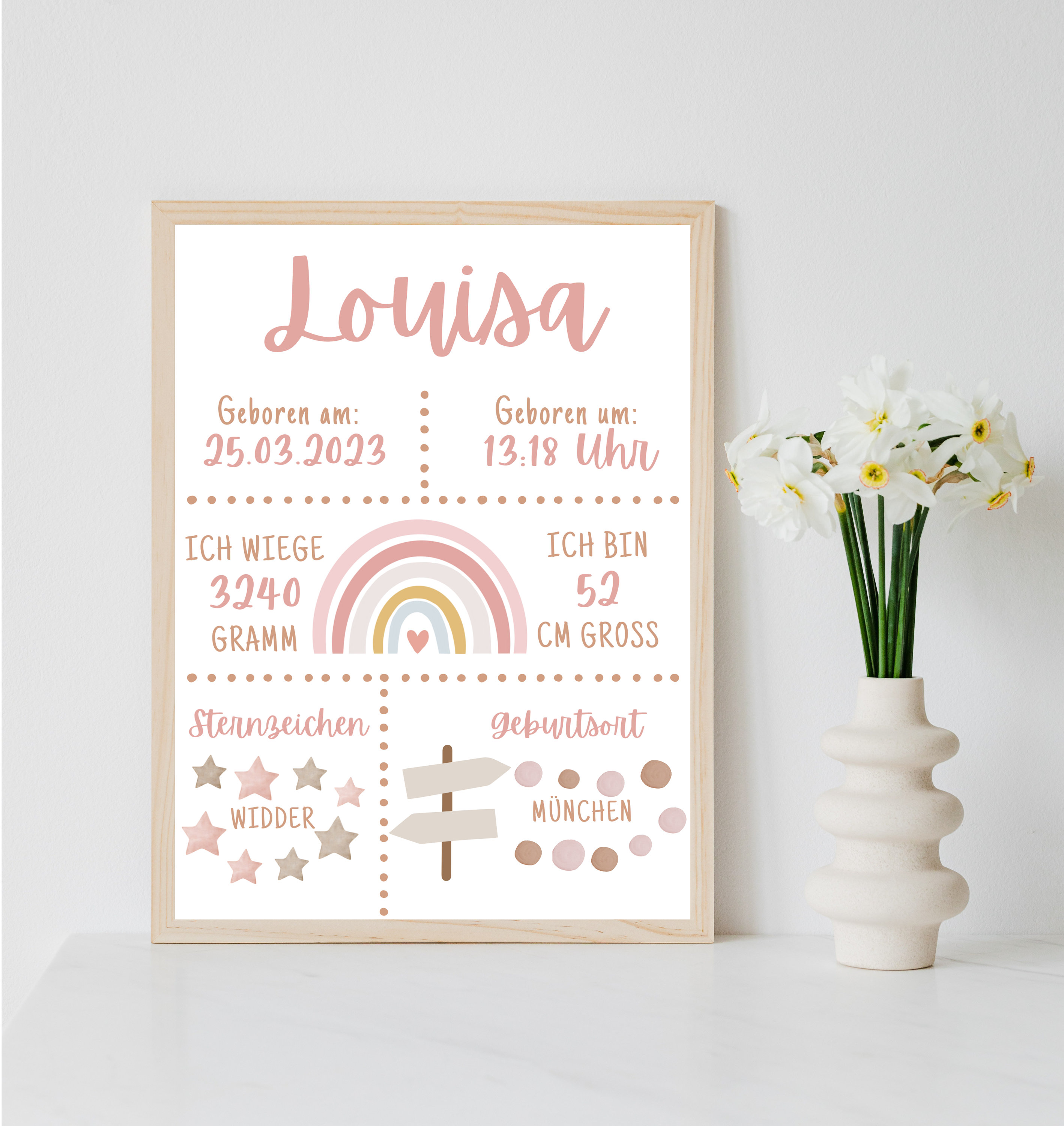 Personalized Poster for Birth With Birth Dates and Rainbow via PDF File ...