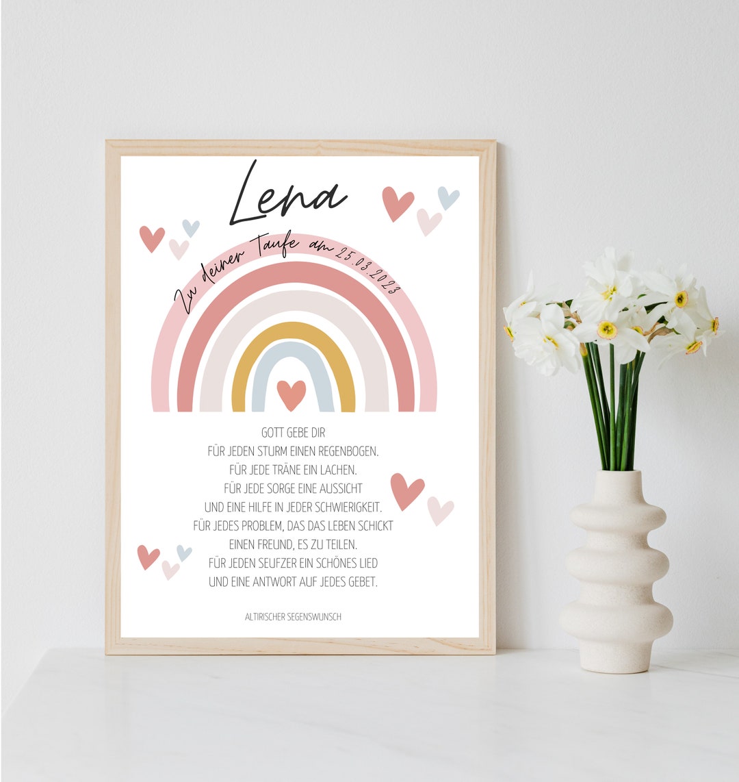 Personalisiertes Poster zur Taufe mit Regenbogen und Spruch per PDF ...