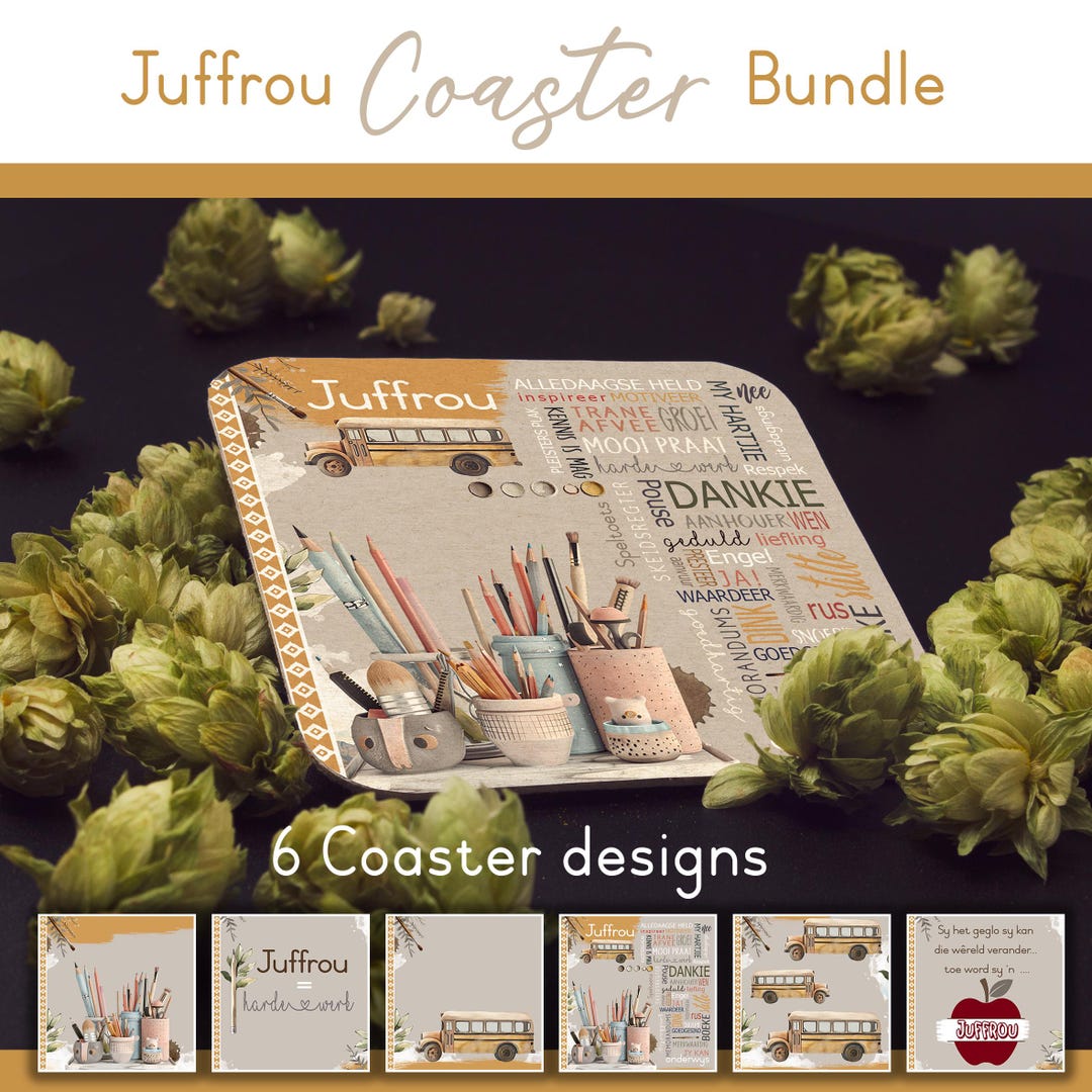 Afrikaanse Juffrou Coaster Sublimation Design PNG Bundle, Afrikaanse Coasters, South African ...