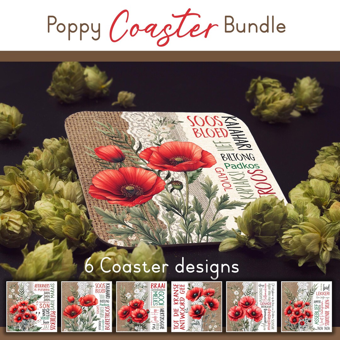 Afrikaanse Poppy Flower Coaster Sublimation Design PNG Bundle ...