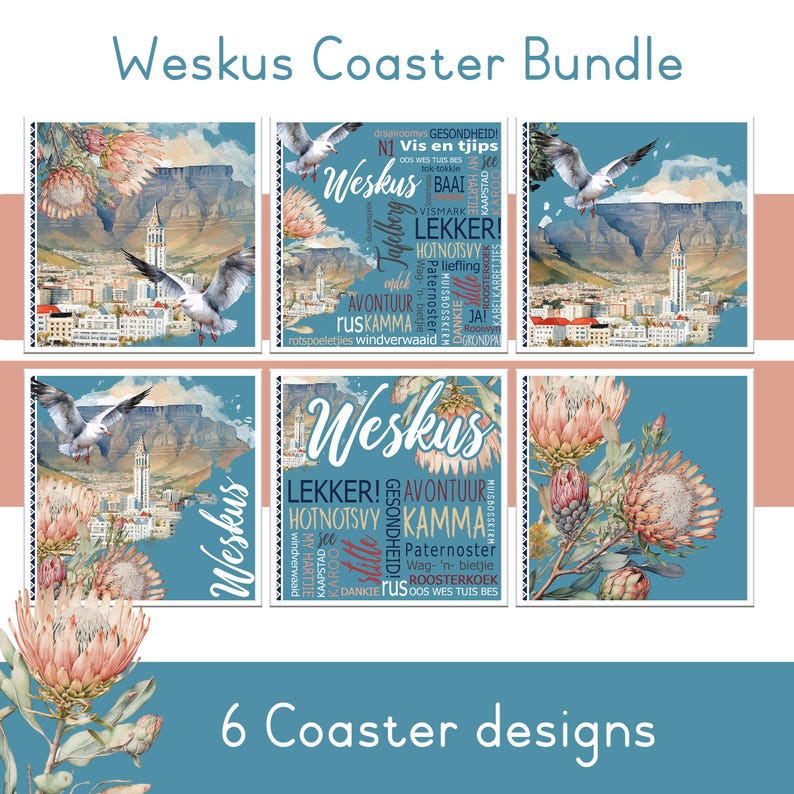 Afrikaanse Weskus Coaster Sublimation Design PNG Bundle, Afrikaanse ...