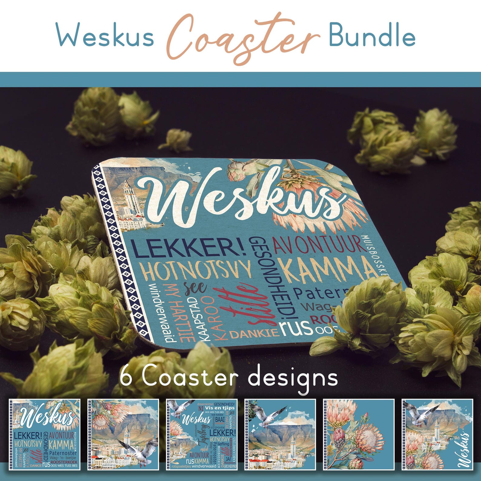 Afrikaanse Weskus Coaster Sublimation Design PNG Bundle, Afrikaanse ...