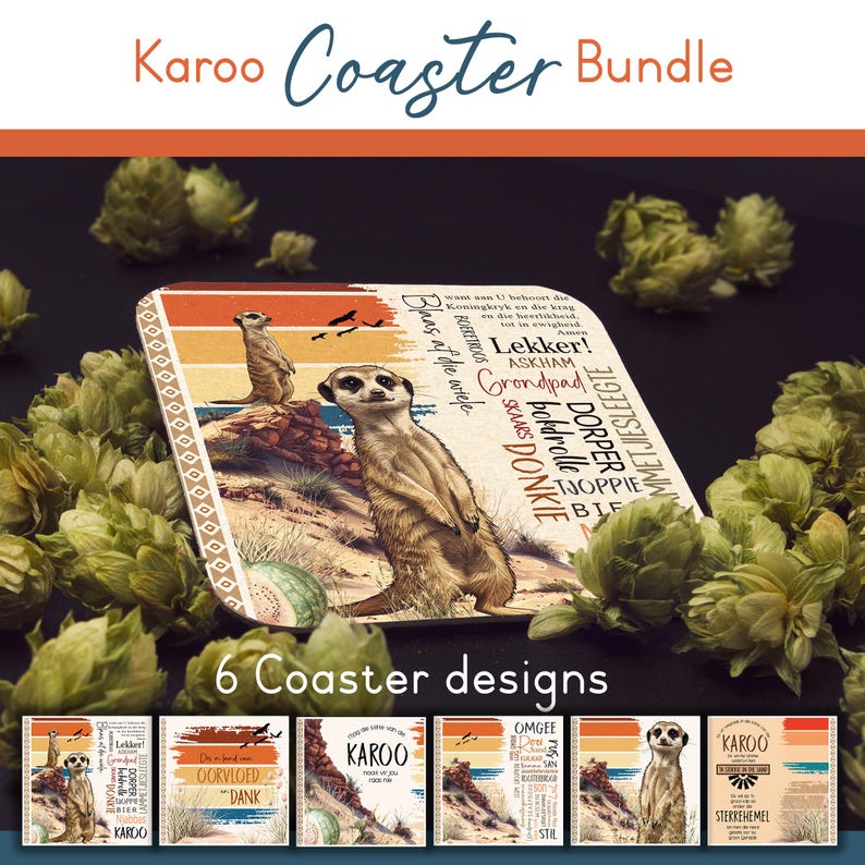 Afrikaanse Karoo Coaster Sublimation Design PNG Bundle Set, Karoo ...
