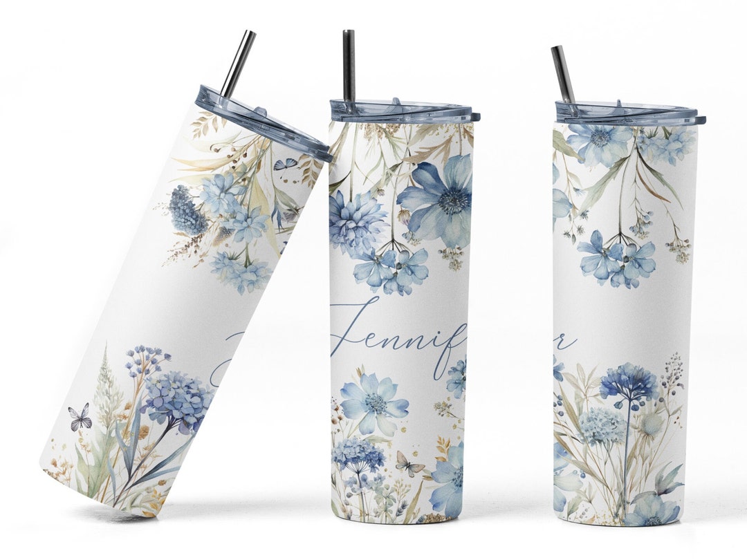 Livid Blue Floral Sublimation Tumbler Design, Add Name or Text Tumbler ...