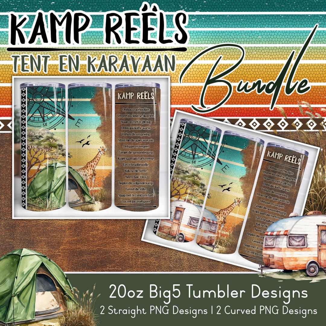 Afrikaanse Kamp Reëls Skinny Tumbler Sublimation Design PNG Bundle ...