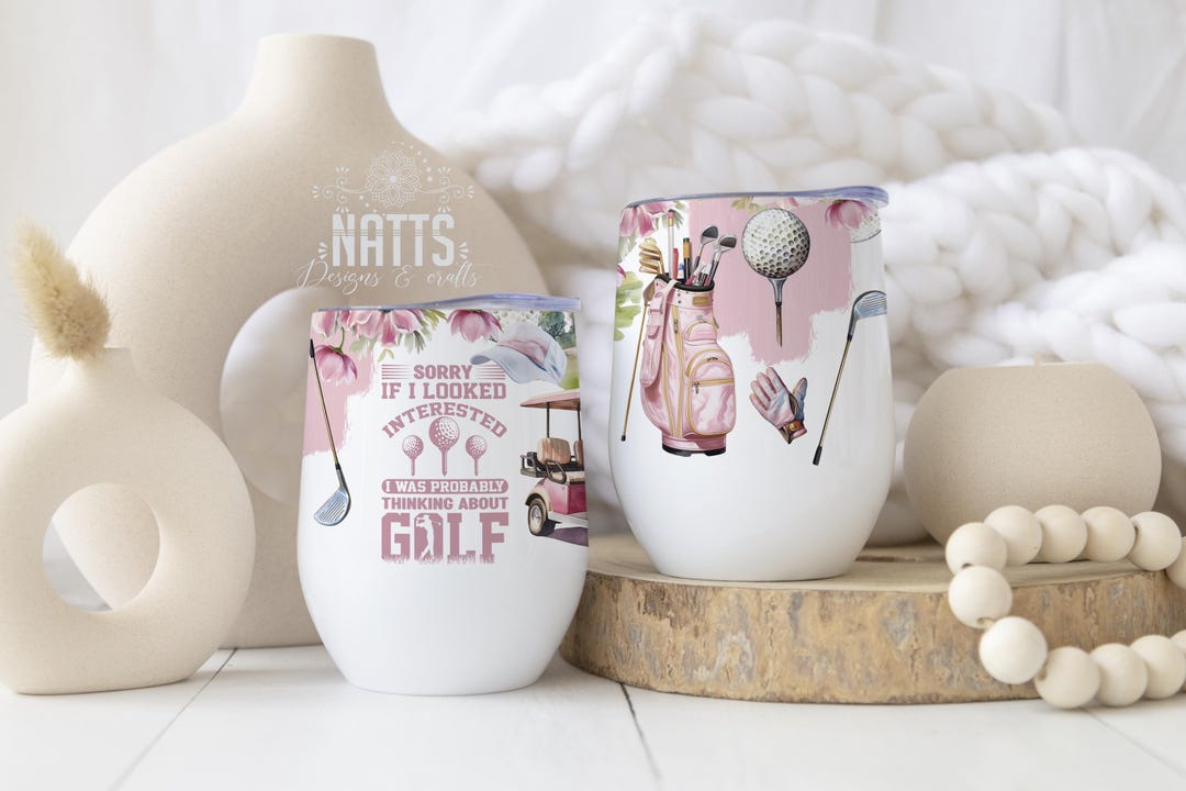 Women's Golf / Pink Golf Wine Tumbler Wrap PNG, 12oz Wine Tumbler Wrap ...