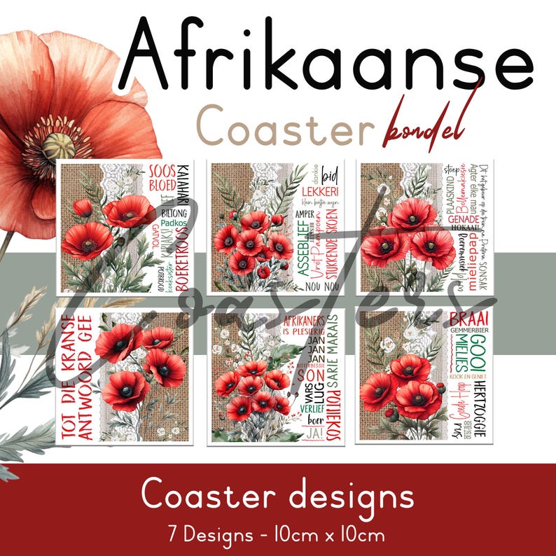 Afrikaanse Poppy Flower Coaster Sublimation Design PNG Bundle ...