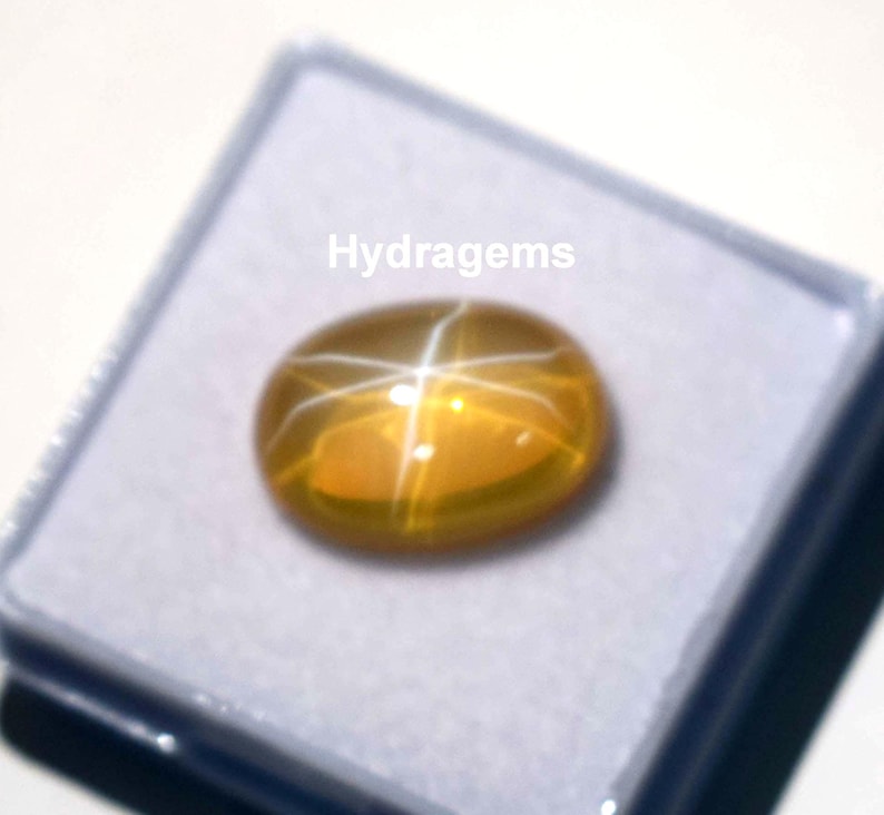 Natural Golden Yellow Star Sapphire (10 Ct, 14x10x5mm) Cabochon 6 Ray ...