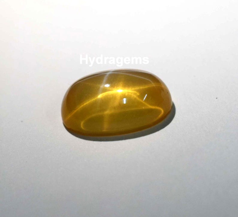 Natural Golden Yellow Star Sapphire (10 Ct, 14x10x5mm) Cabochon 6 Ray ...