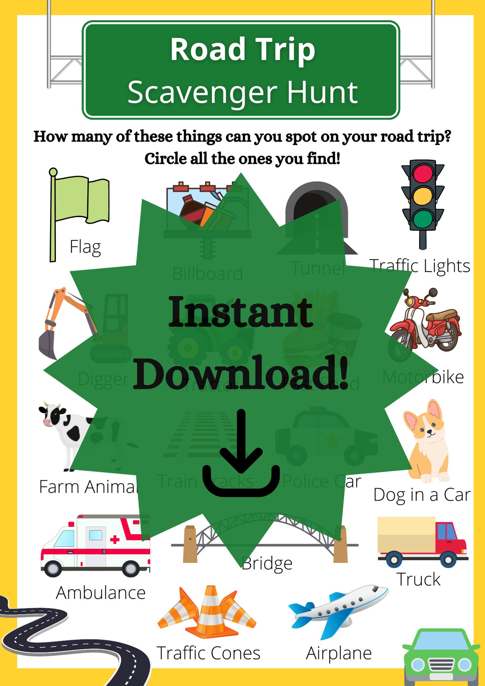 Road Trip Scavenger Hunt, Road Trip I Spy, Road Trip Activity, Travel ...