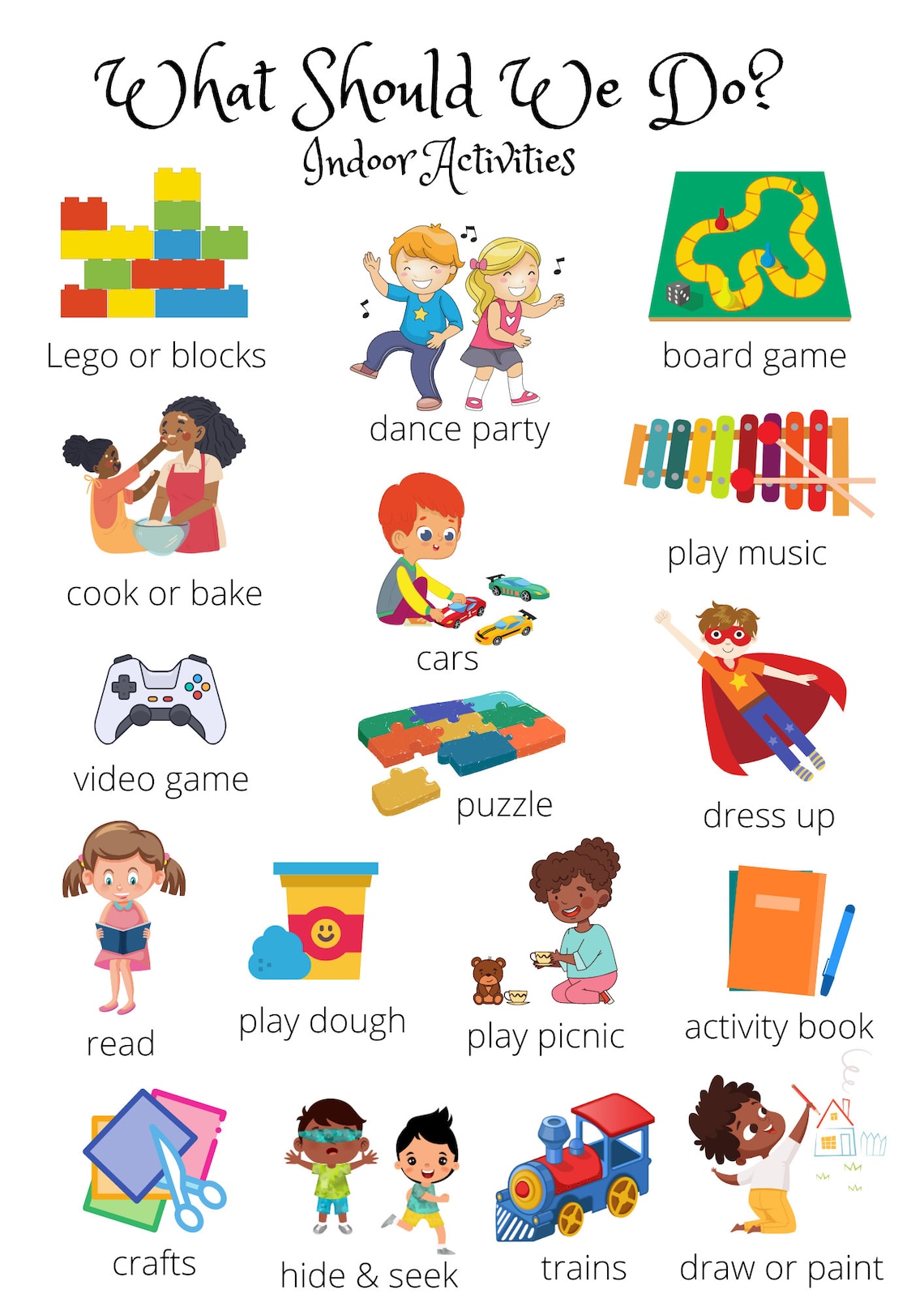 Kids Activity List, Bored List, Visual Choice List, Activity Ideas ...