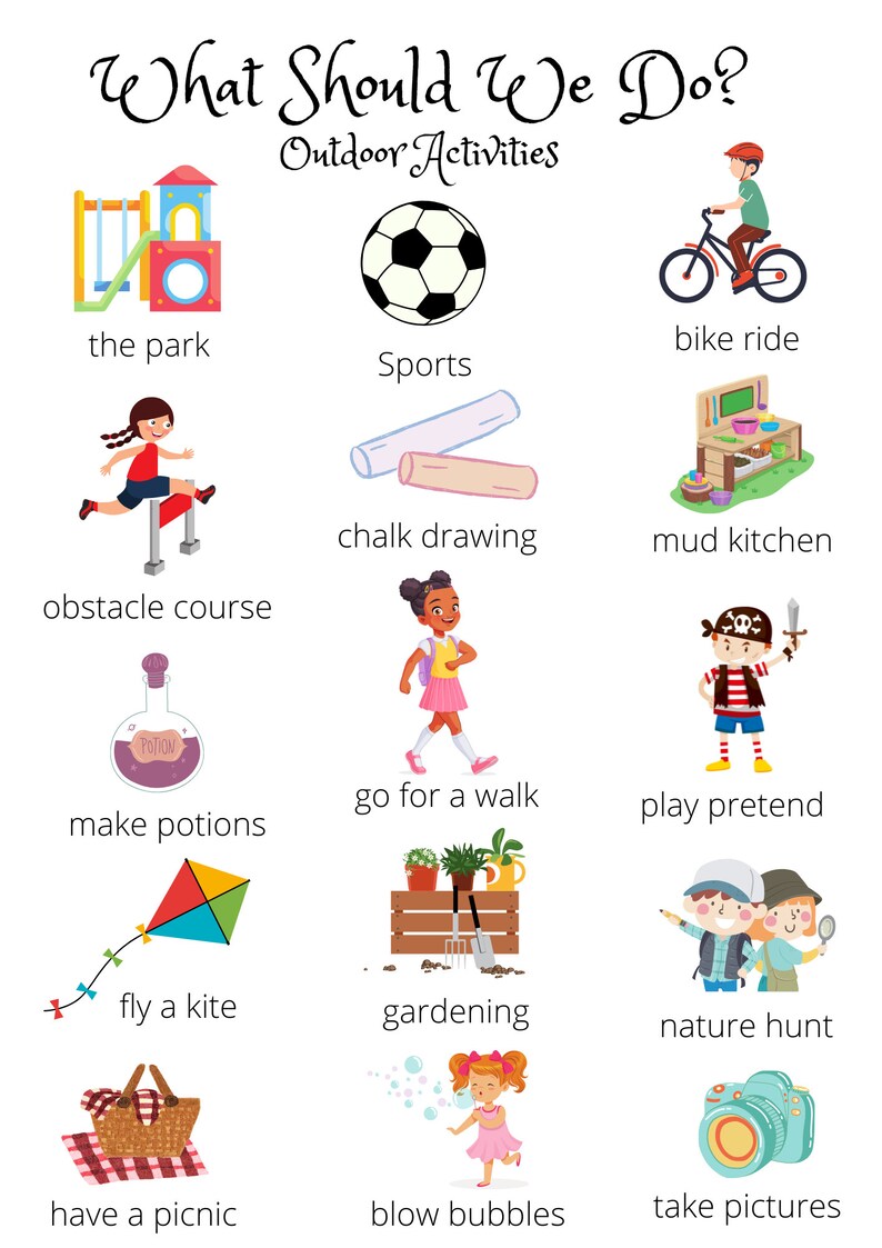 Kids Activity List, Bored List, Visual Choice List, Activity Ideas ...